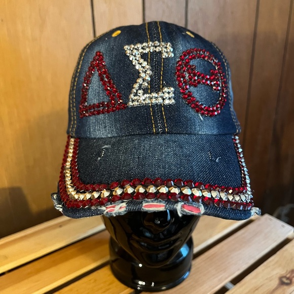 Accessories | Red Silver Bling Delta Sigma Theta Denim Cap | Poshmark